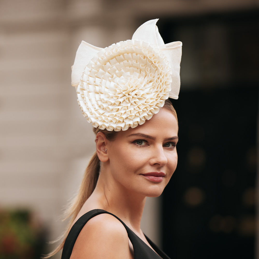 Pleated grosgrain ribbon disc with bow – Rachel Trevor-Morgan