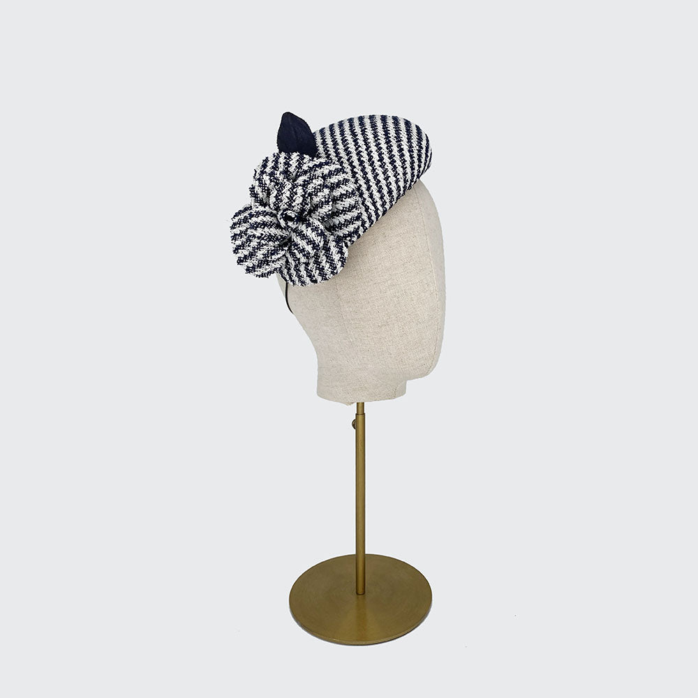 Navy and ivory Chanel tweed beret pillbox with camellia – Rachel Trevor ...