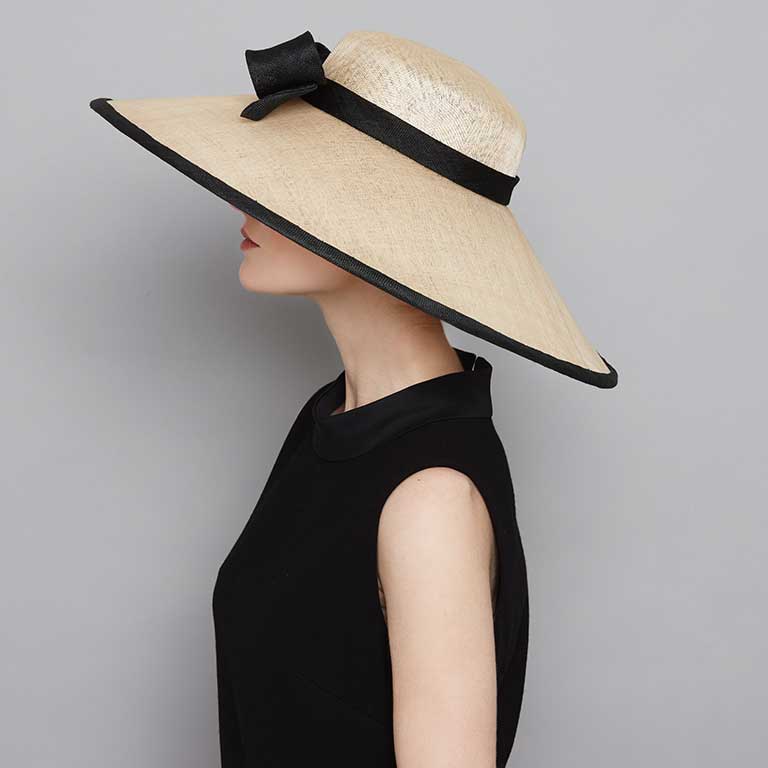 Large natural fine straw bell with black edge and bow – Rachel Trevor ...